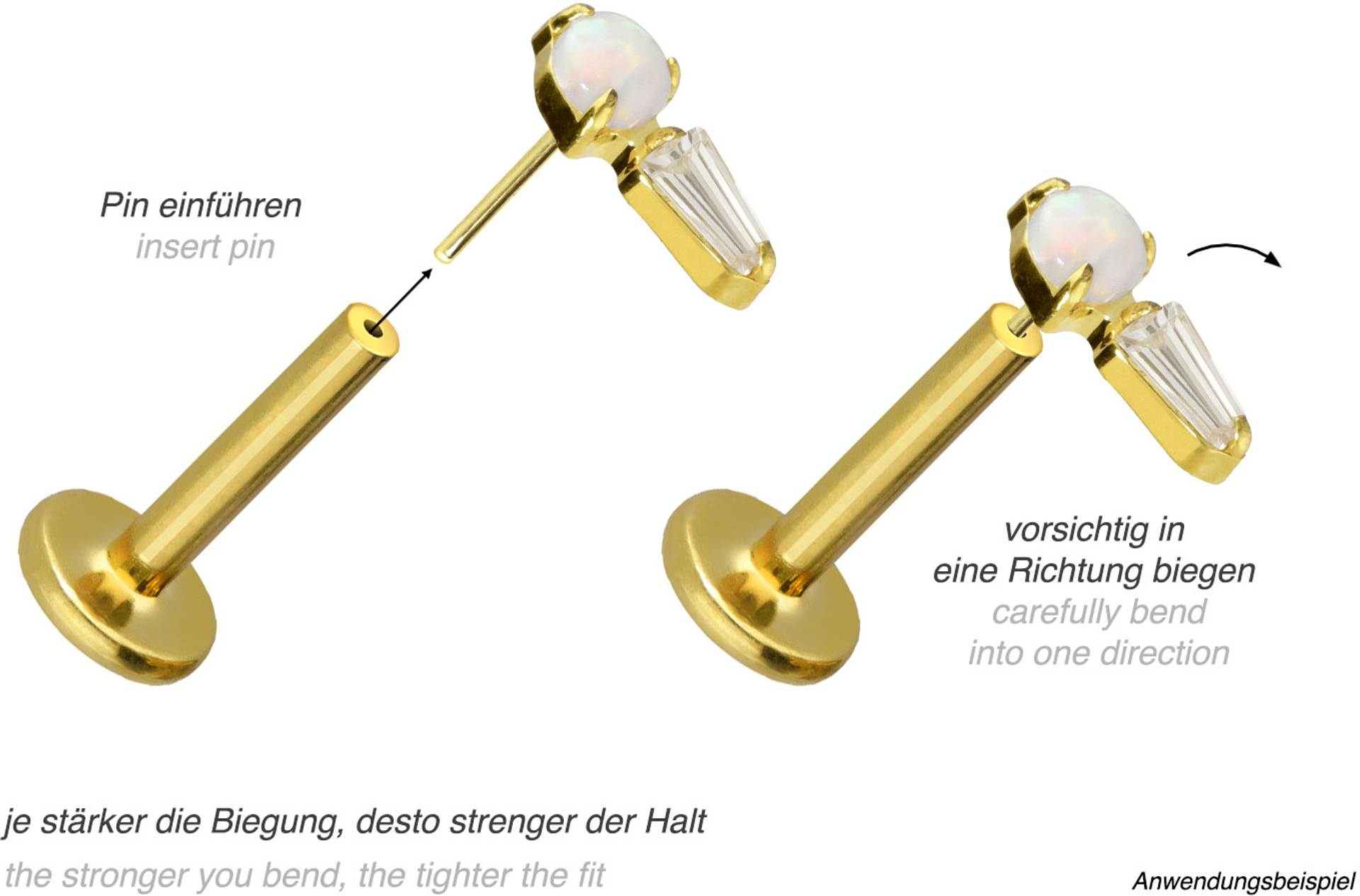 Titan Labret mit Push Fit SYNTHETISCHER OPAL + KRISTALLRECHTECK | SI ...